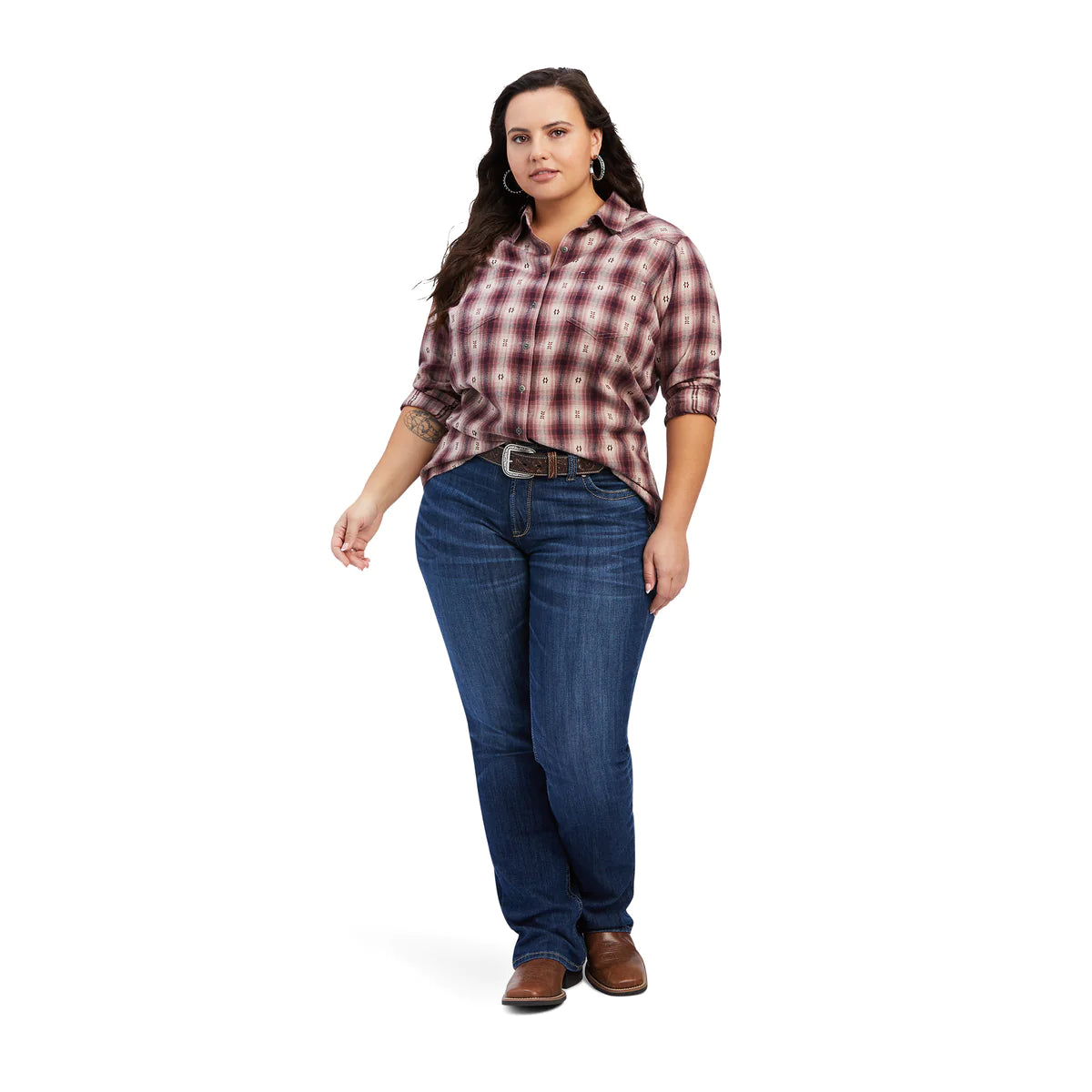 Ariat Curvy Ladies Billie Jean L/S Shirt - Nostalgia Rose Dobby Plaid ...