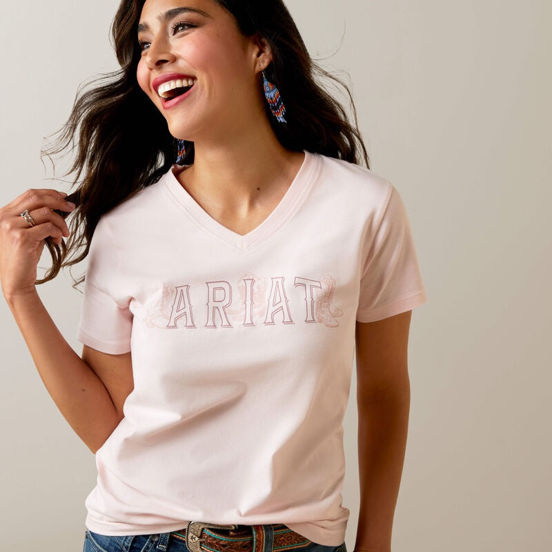 Ariat Ladies Boot Outline SS Tee - Chalk Pink – Crossdraw Country Co.