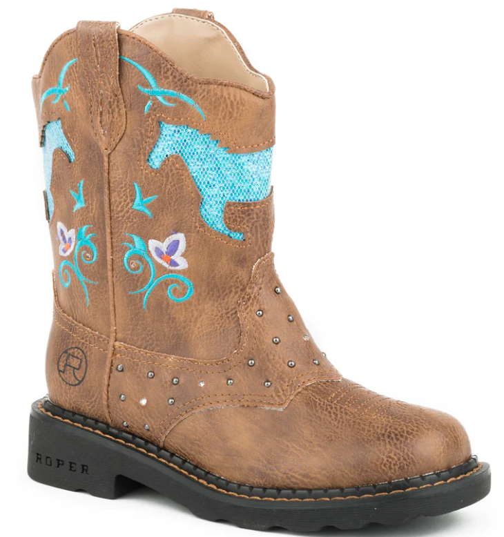 Roper Little Kid Horse Flower Boot - Tan – Crossdraw Country Co.